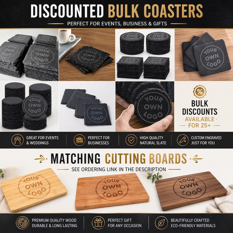 Custom Logo Slate Coasters - Personalized Engraved Business Gift ...