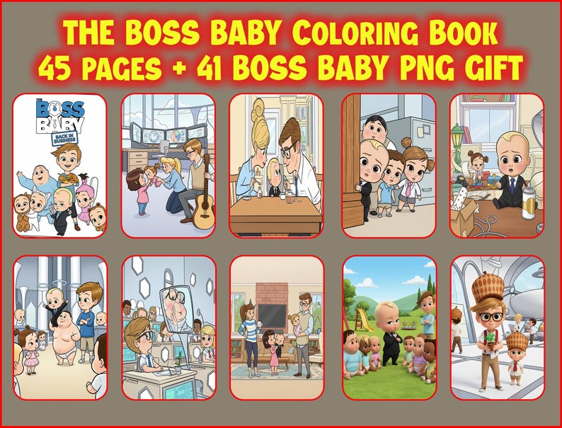 The Boss Baby Coloring Book | 45 Pages, PNG Images (digital Download ...