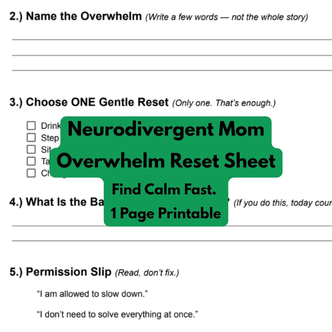 Neurodivergent Mom Overwhelm Reset Sheet | 1-page Printable - Etsy