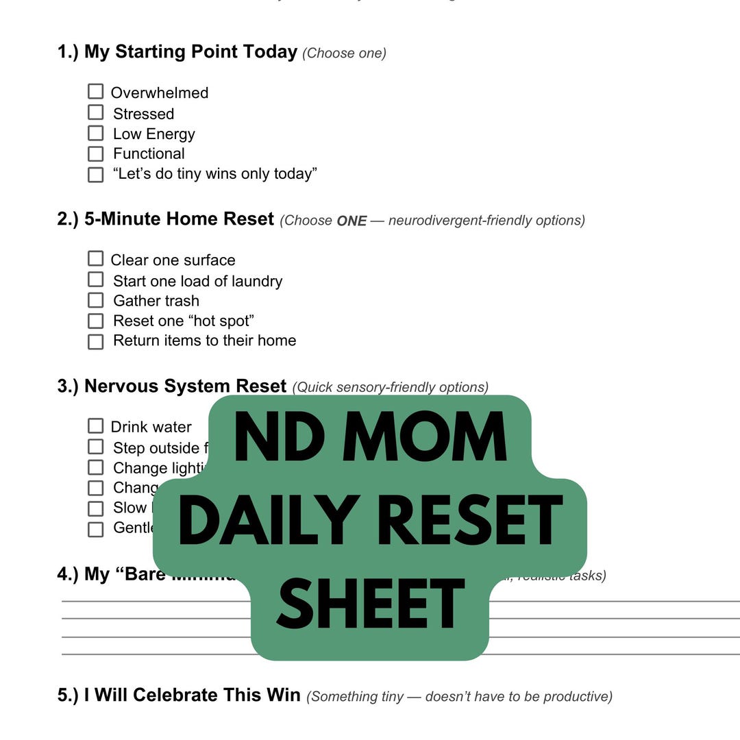 ND Mom Daily Reset Sheet - Etsy