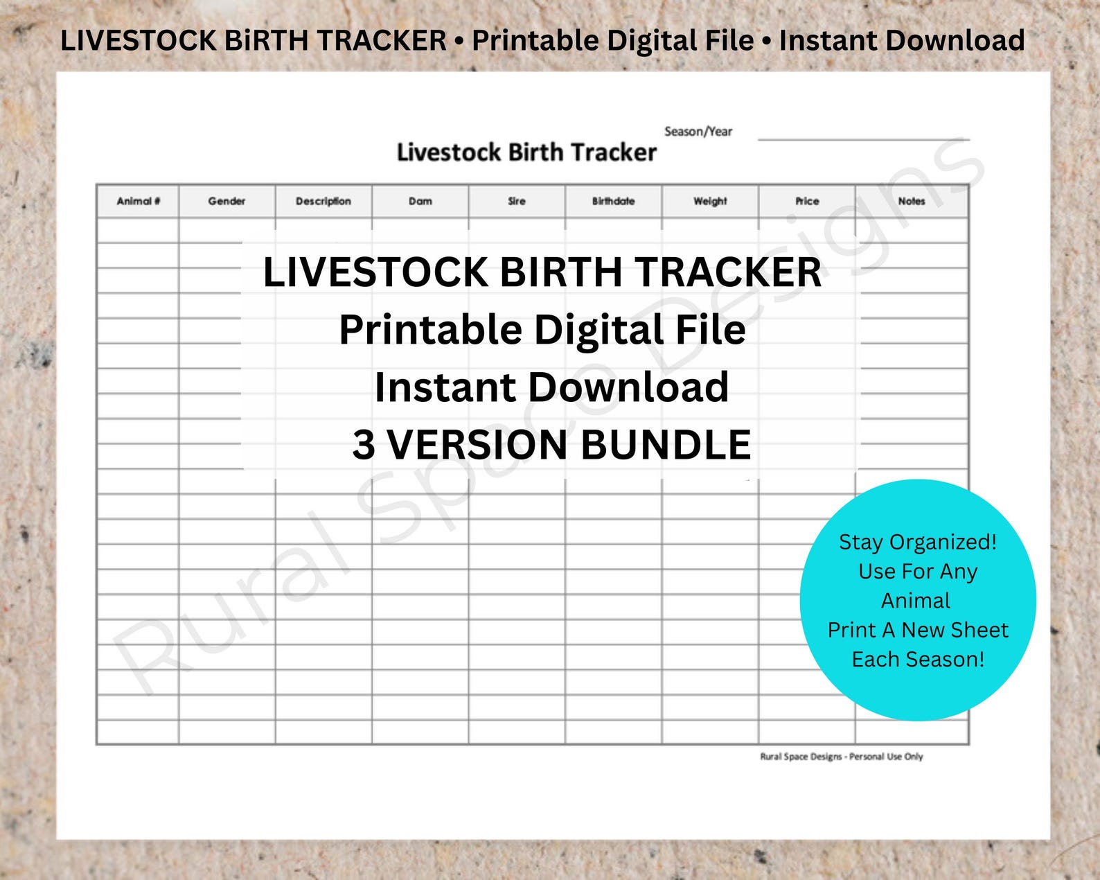 Livestock Birth Tracker Bundle • 3 Printable Versions • Farm Animal ...