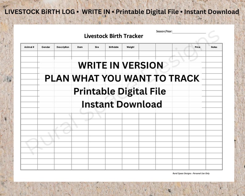 Livestock Birth Tracker Bundle • 3 Printable Versions • Farm Animal ...