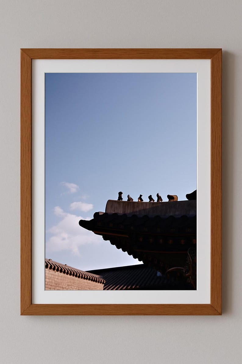 Printable | Korean Hanok Roof | Blue Sky Minimalism | Asian ...
