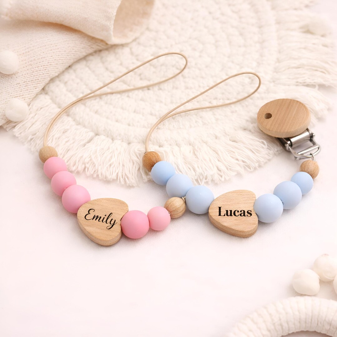 Personalized Pacifier Clip With Name Silicone Bead Soother Holder ...