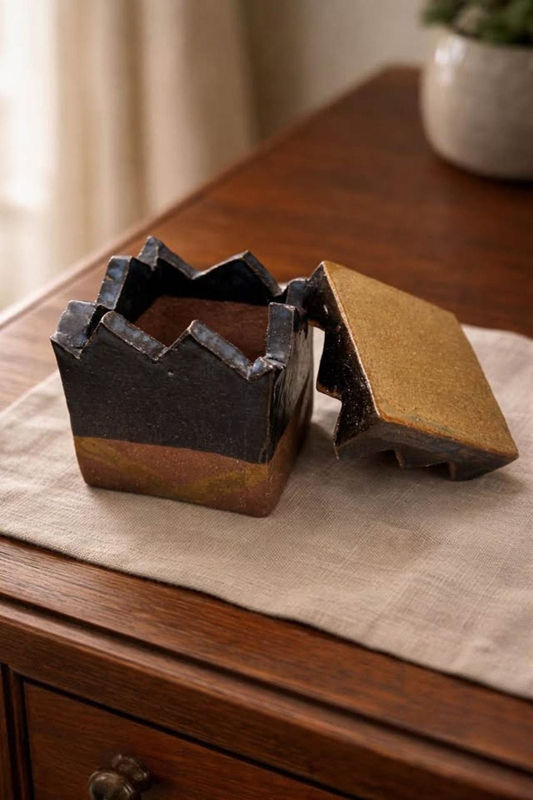 Tom Appleby Studio Pottery Lidded Box, Geometric Stoneware Vessel, PNW ...