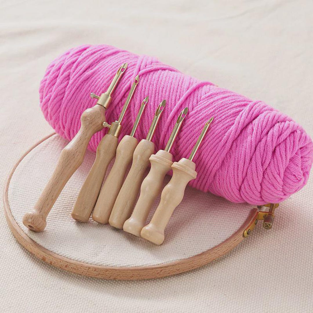Interchangeable Punch Needle Set, Wooden Handle, Rug Hooking Embroidery ...