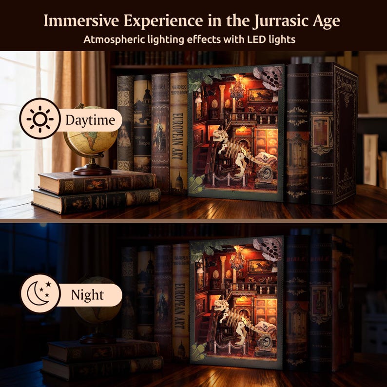 DIY Book Nook Kit, 3D Puzzle Miniature With LED Lights (dinosaur Museum ...