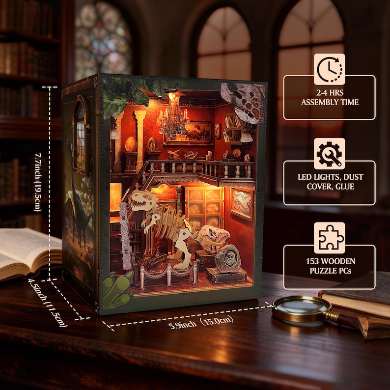 DIY Book Nook Kit, 3D Puzzle Miniature With LED Lights (dinosaur Museum ...