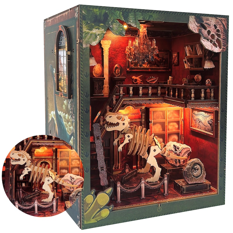 DIY Book Nook Kit, 3D Puzzle Miniature With LED Lights (dinosaur Museum ...
