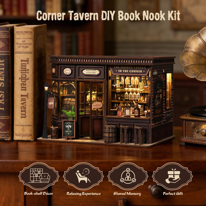DIY Book Nook Kit – 3D Puzzle, Miniature With LED Lights (corner Tavern ...