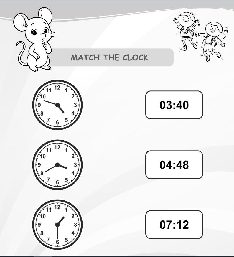 Make the Clock Worksheets for Kids Match the Time Printable Learning 18 ...