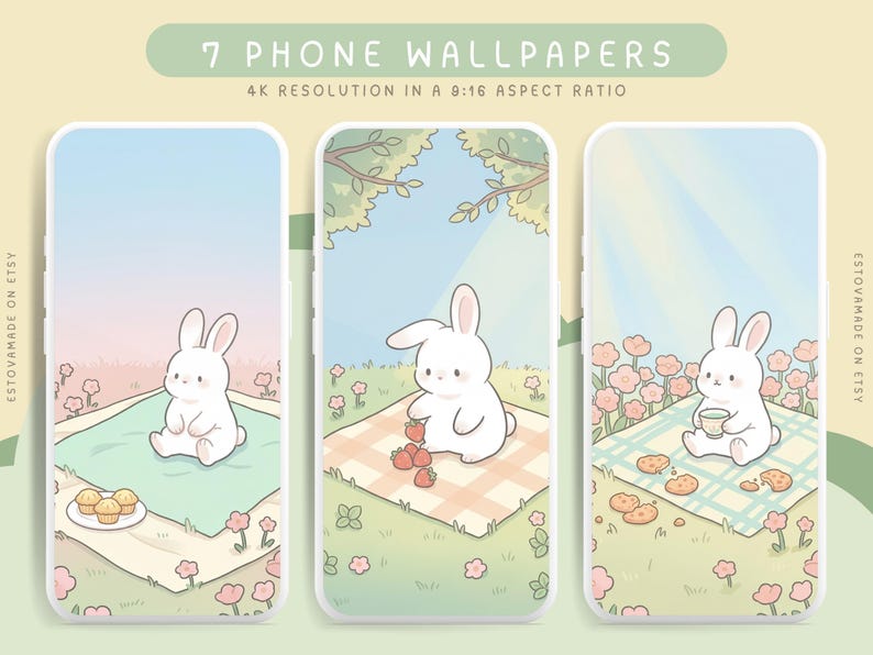White Bunny Spring Picnic Wallpapers Cute Phone Tablet Desktop Laptop ...