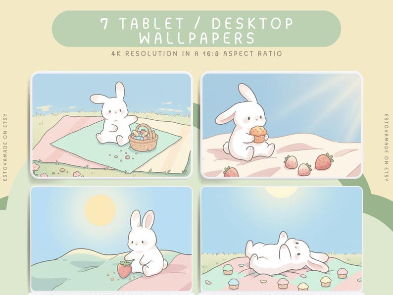 White Bunny Spring Picnic Wallpapers Cute Phone Tablet Desktop Laptop ...