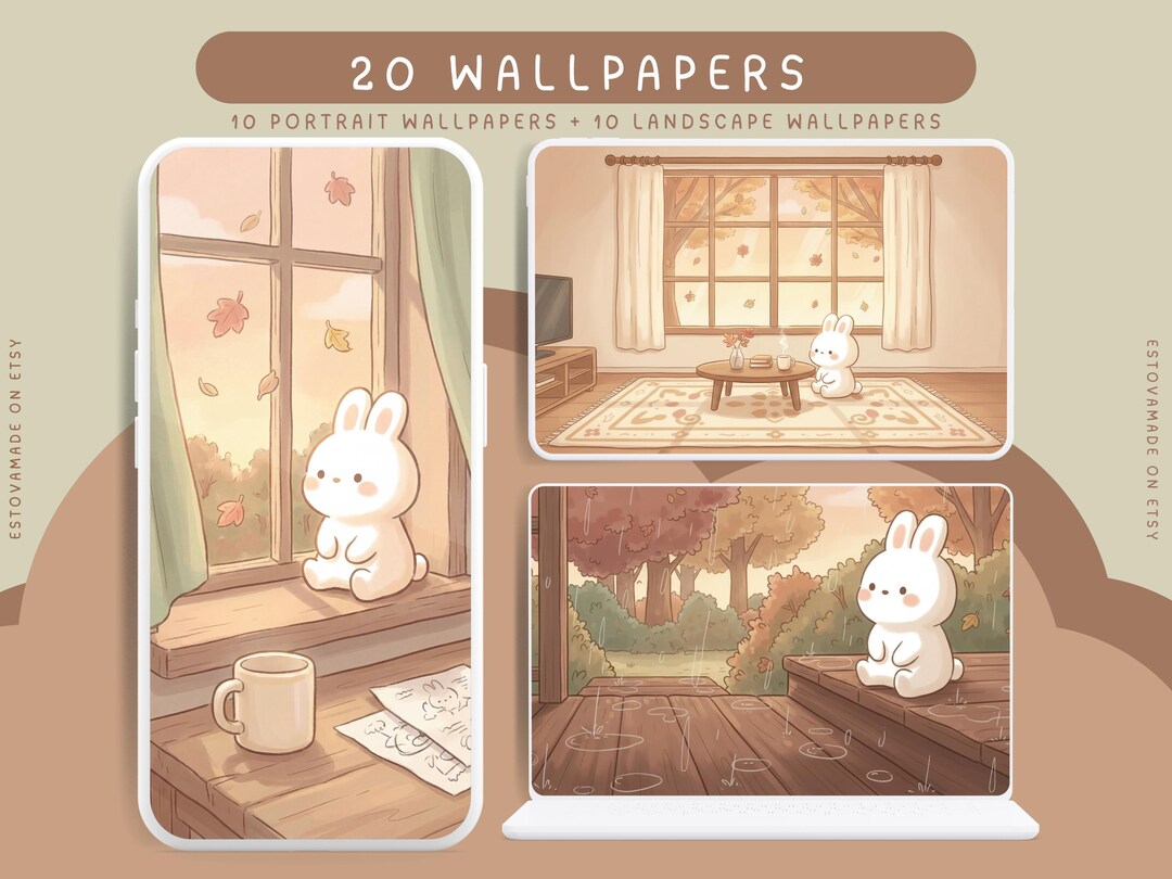 White Bunny Autumn Cozy Fall Wallpapers Cute Phone Tablet Desktop ...