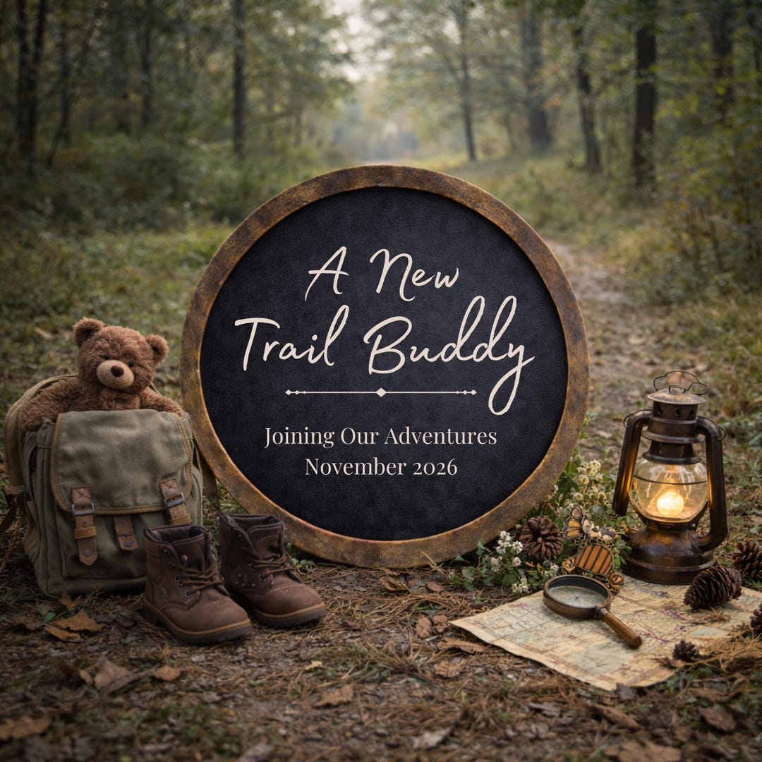 Woodland Pregnancy Announcement | Outdoor Trail | Editable Canva ...