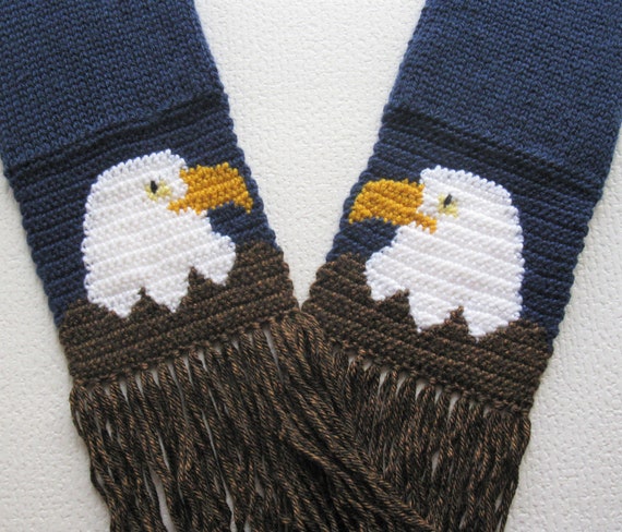 American Eagle Scarf. Navy Blue Knit and Crochet Scarf With | Etsy