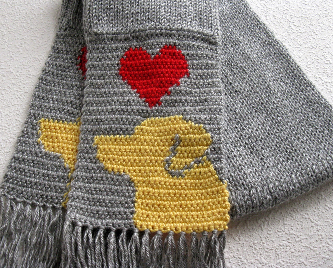 Yellow Labrador Retriever Scarf. Gray Knit Scarf With Red - Etsy