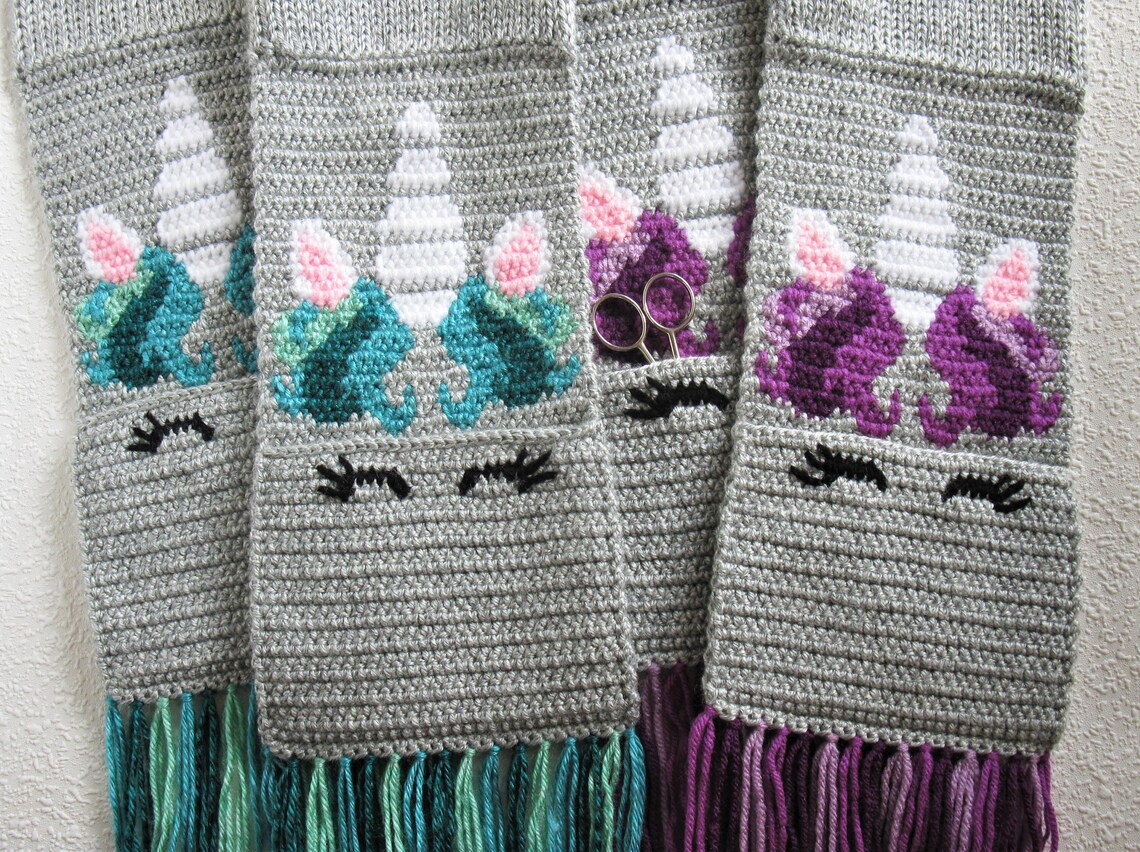 Unicorn Scarf With Pockets Crochet Pattern. Instant Download - Etsy