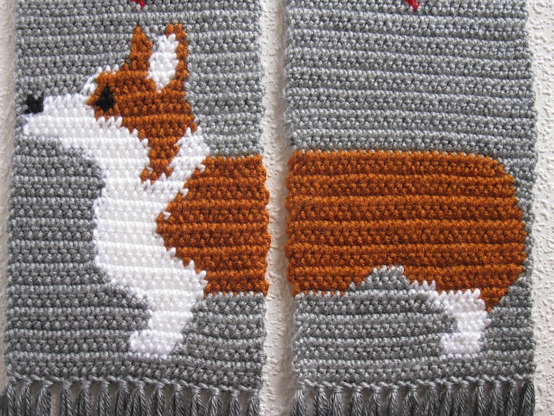 Handmade Corgi Scarf, Gray Knit Loom With Crochet Hearts - Etsy