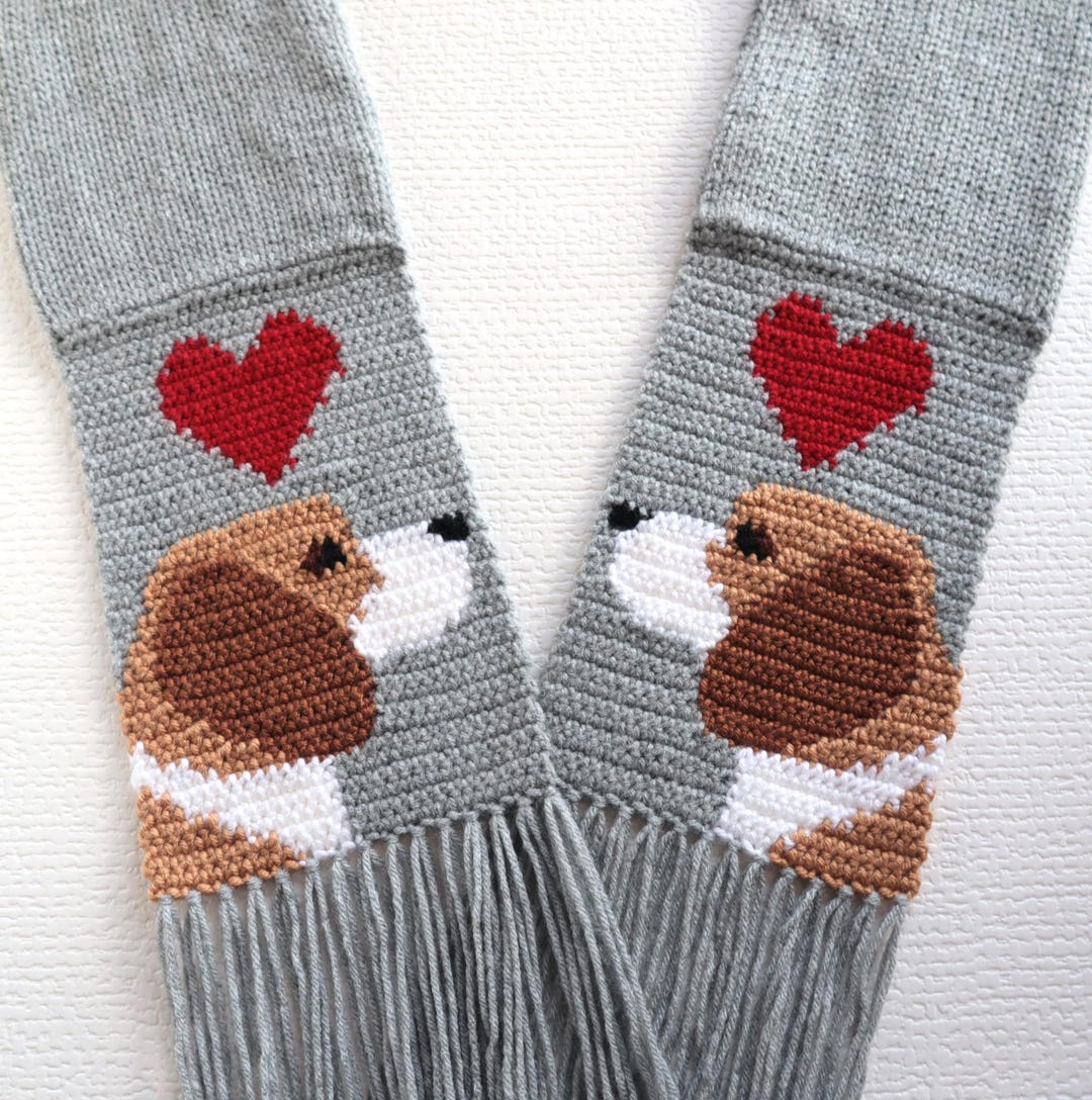 Beagle Scarf. Gray Knit Scarf With Beagle Dogs and Hearts. Beagle Dog ...