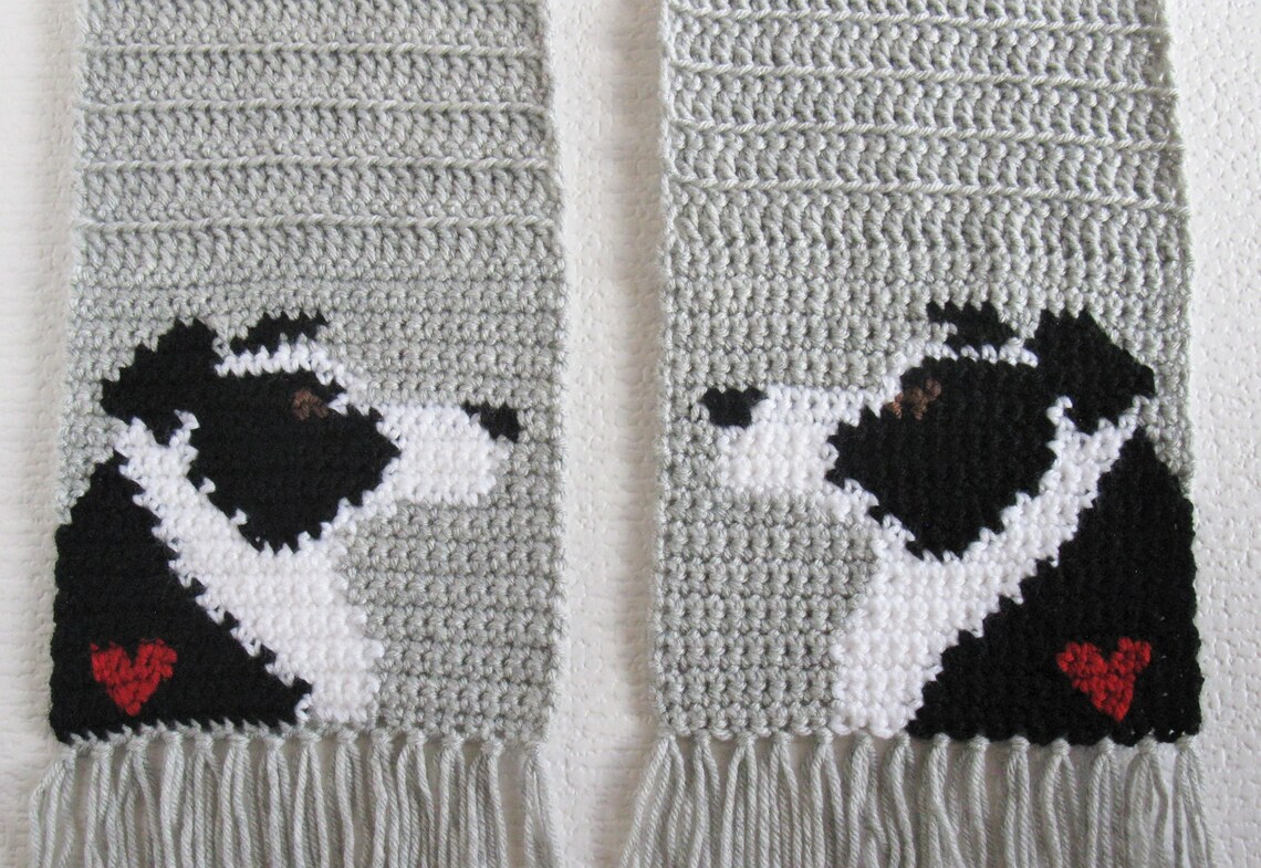 Border Collie Crochet Pattern. DIY Scarf With Black and White | Etsy