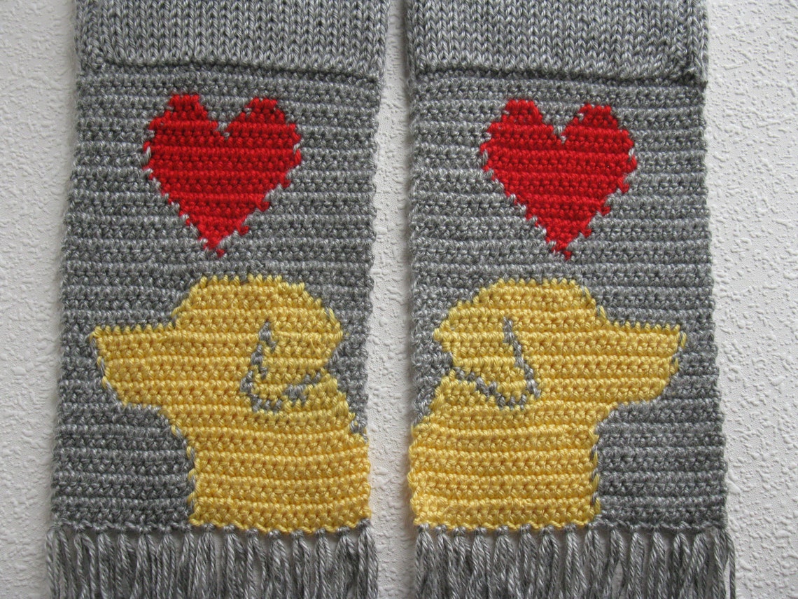 Yellow Labrador Retriever Scarf. Gray Knit Scarf With Red - Etsy