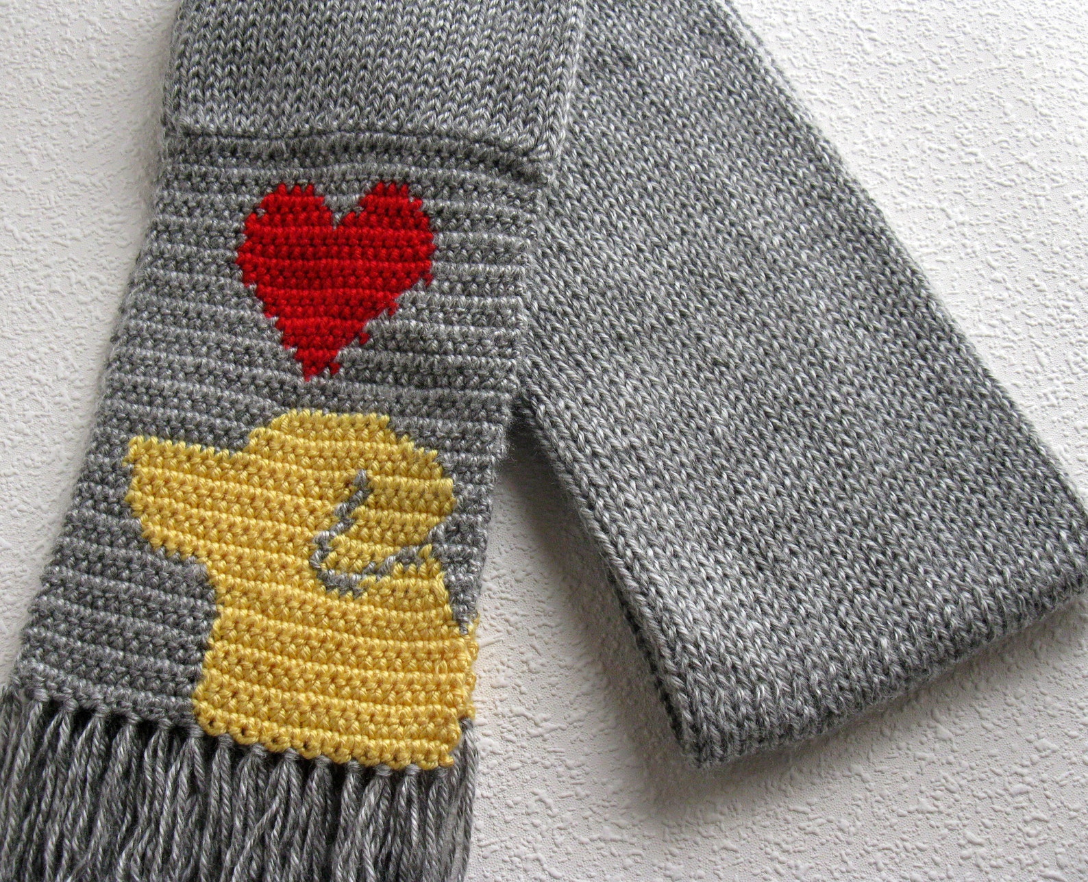 Yellow Labrador Retriever Scarf. Gray Knit Scarf With Red - Etsy