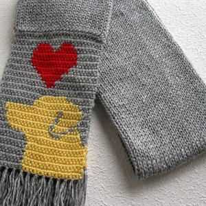 Yellow Labrador Retriever Scarf. Gray, Knit Scarf With Red Hearts and ...