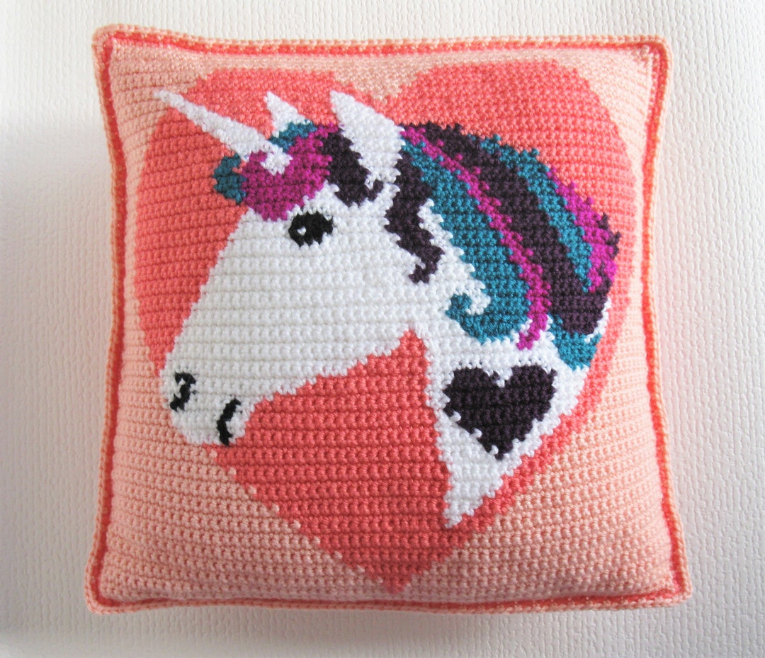Unicorn Pillow Crochet Pattern: Intarsia Heart Design (PDF Download) - Etsy
