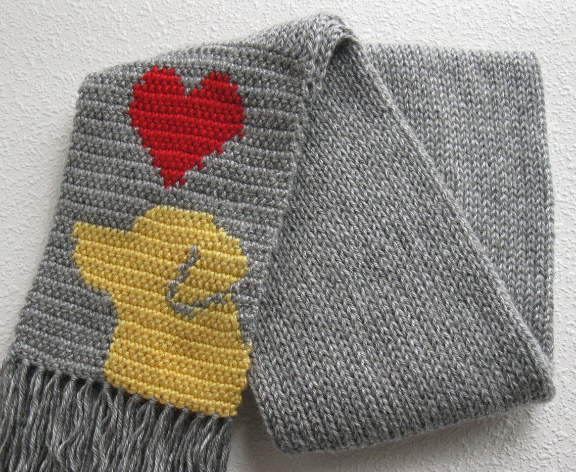 Yellow Labrador Retriever Scarf. Gray Knit Scarf With Red - Etsy