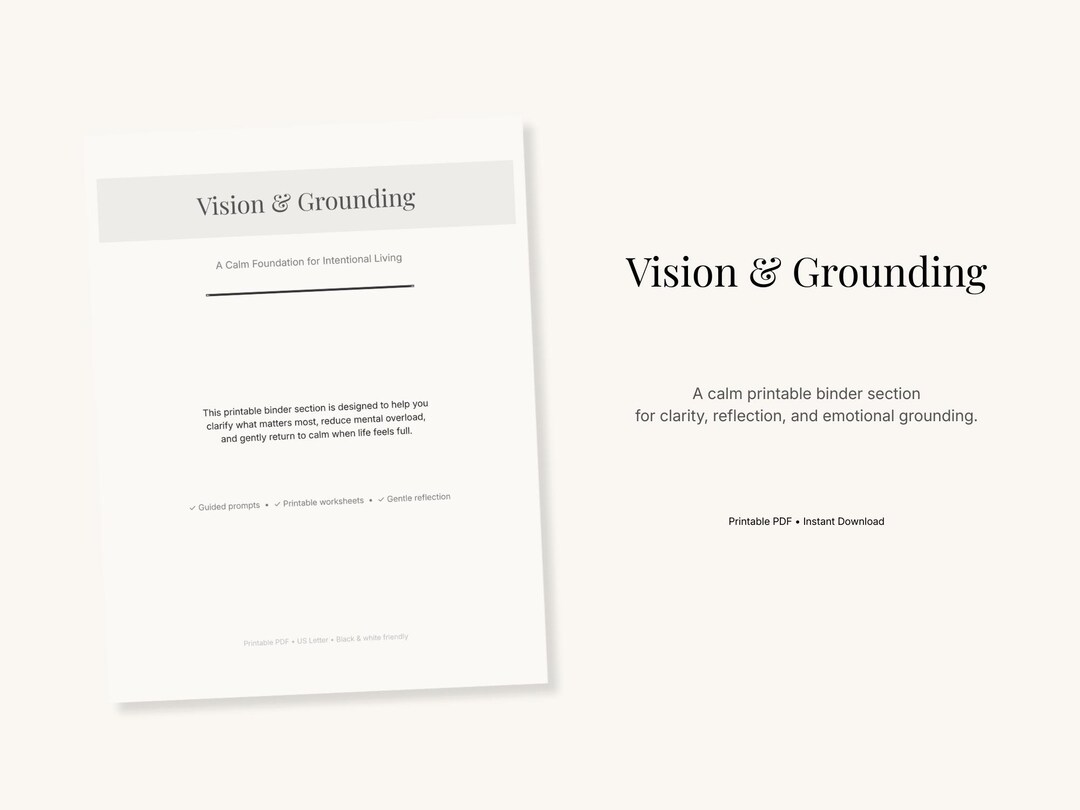 Vision and Grounding Printable Binder | Calm Life Planner Pages ...
