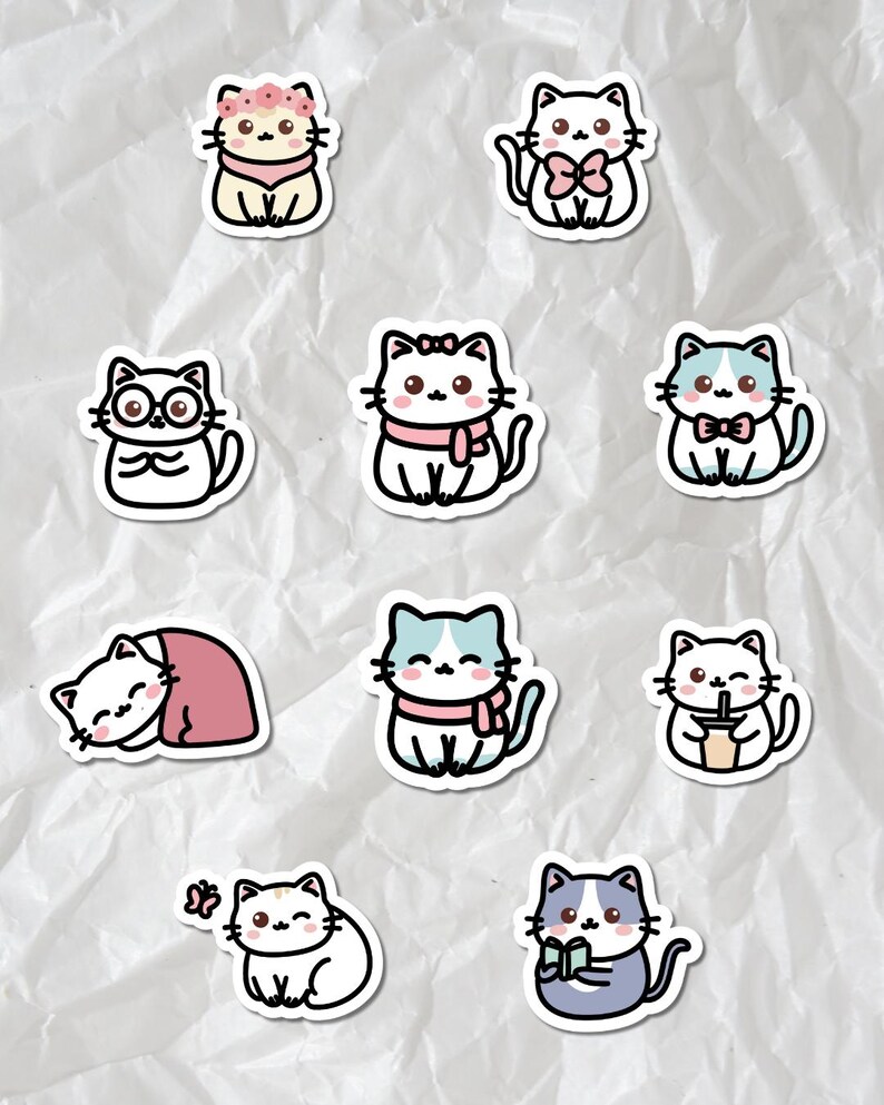 Cat Stickers, Hand-drawn Kawaii Planner Art (digital Download - Etsy