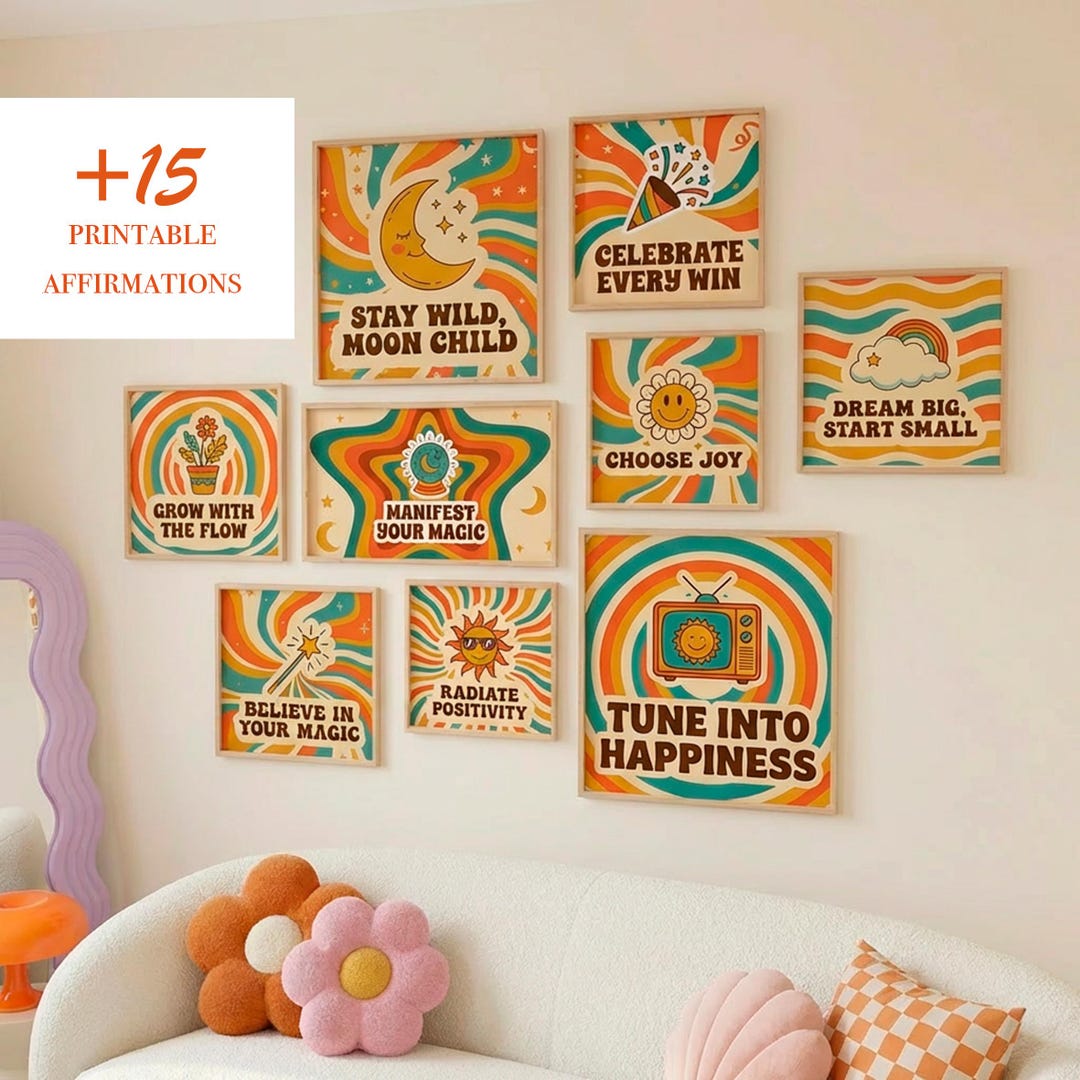 Retro Affirmation Posters, 70s Danish Pastel Gallery Wall Art (digital ...