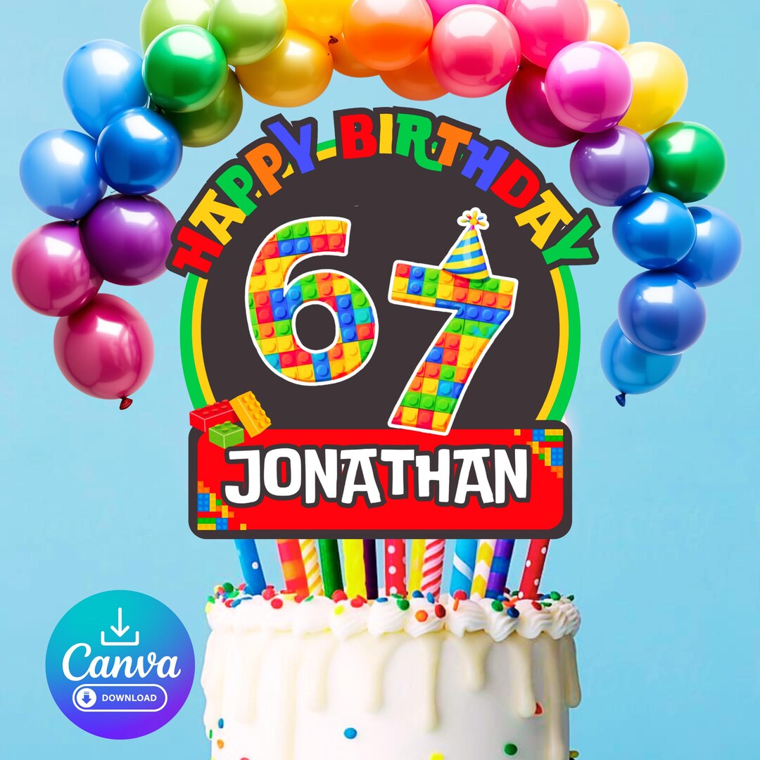 Personalized Building Block Cake Topper, Customizable Brick Birthday ...