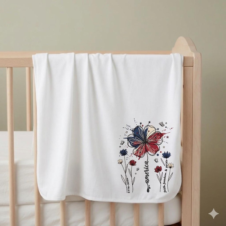 America Sketch Flower Embroidery Design, Patriotic Floral Line Art, USA ...