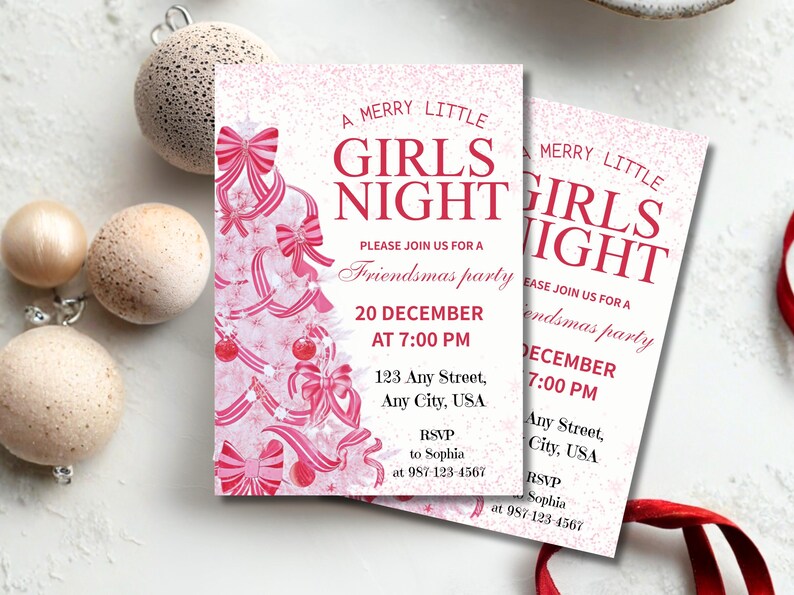 Editable Canva Template| Pink Christmas Party Invitation | Girls Night ...
