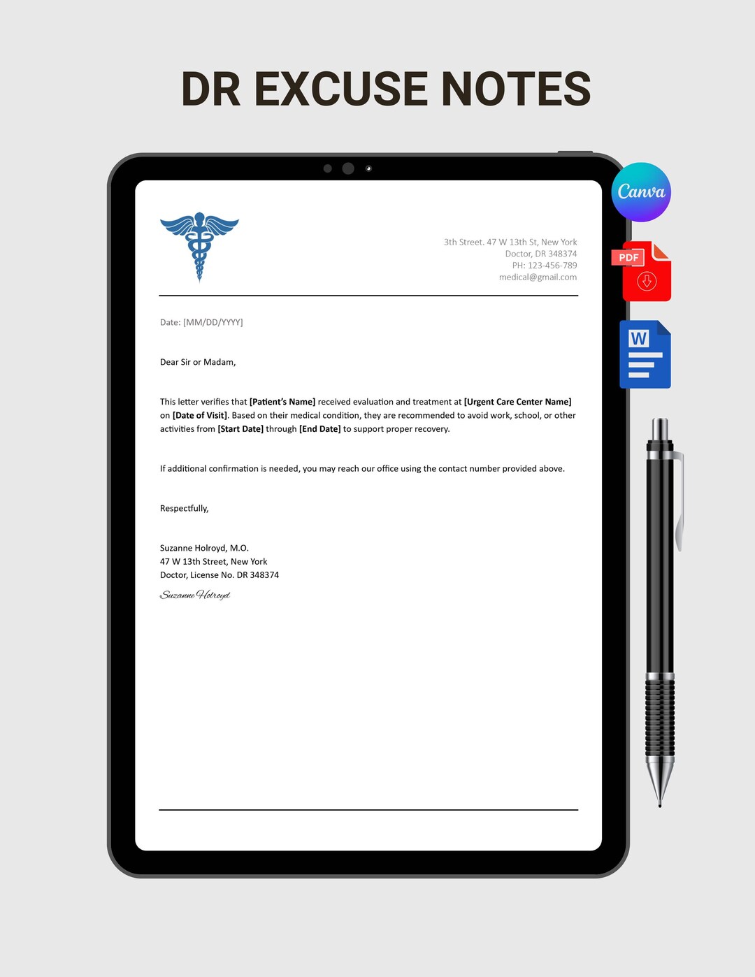 Editable Doctor's Note Template for Work/school (canva PDF) - Etsy UK
