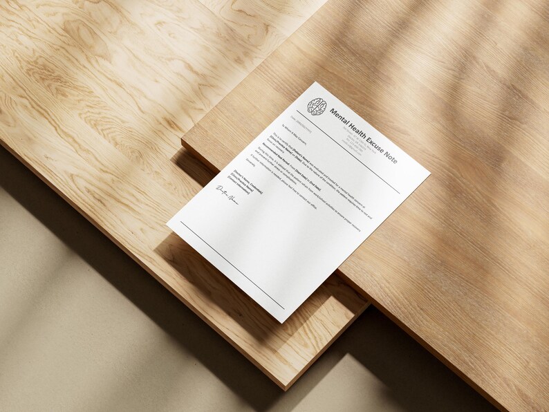 Mental Health Excuse Note Template for Work or School, Doctor Note for ...