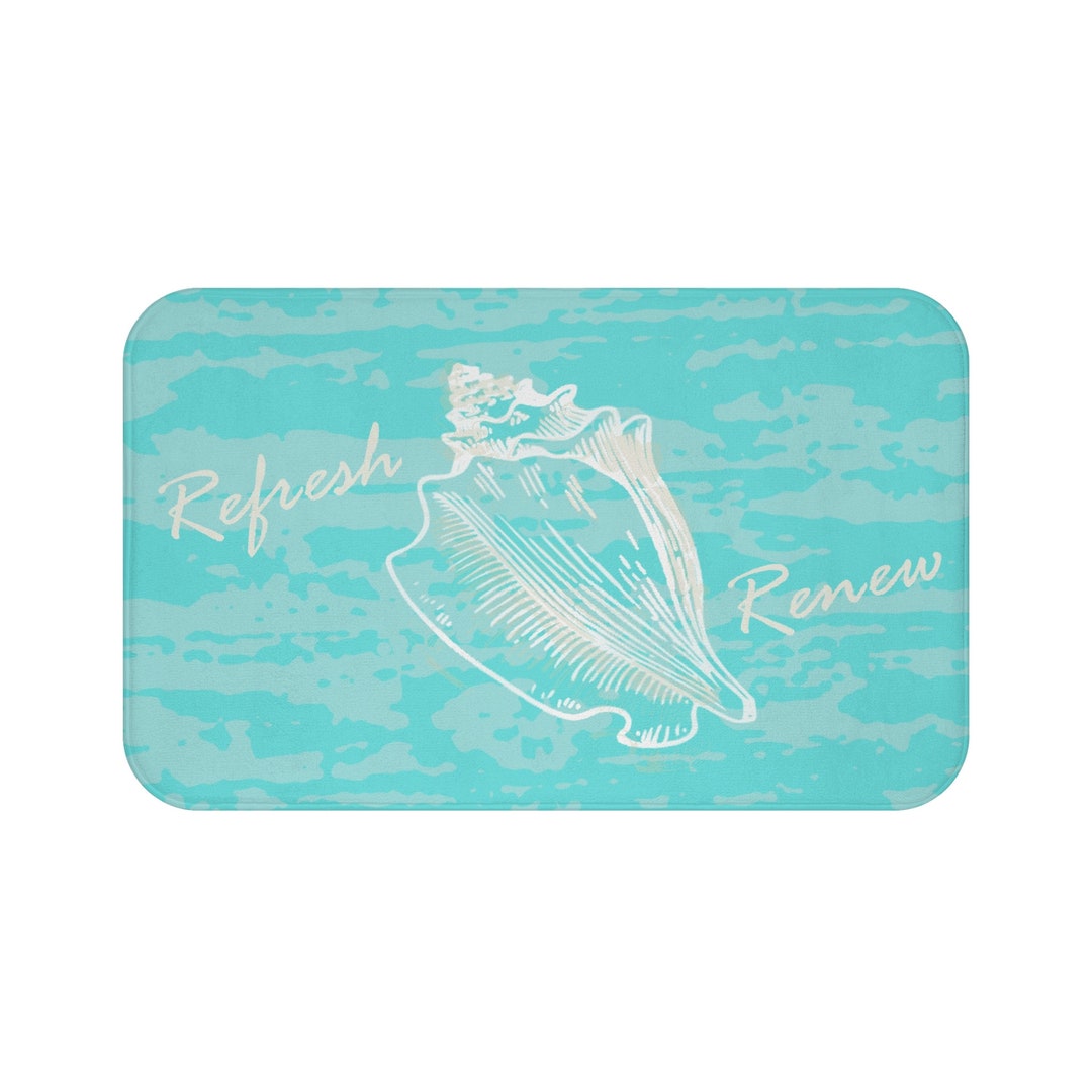 Aqua Teal Plush Bathmat, Padded Sea Life Shell Mat, Calm Cool Refresh ...