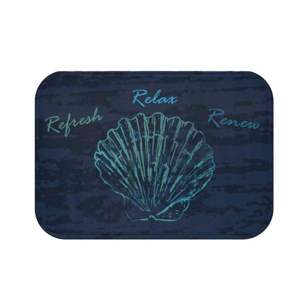 Seaside Clam Shell Bath Mat: Navy Blue Coastal Decor - Etsy