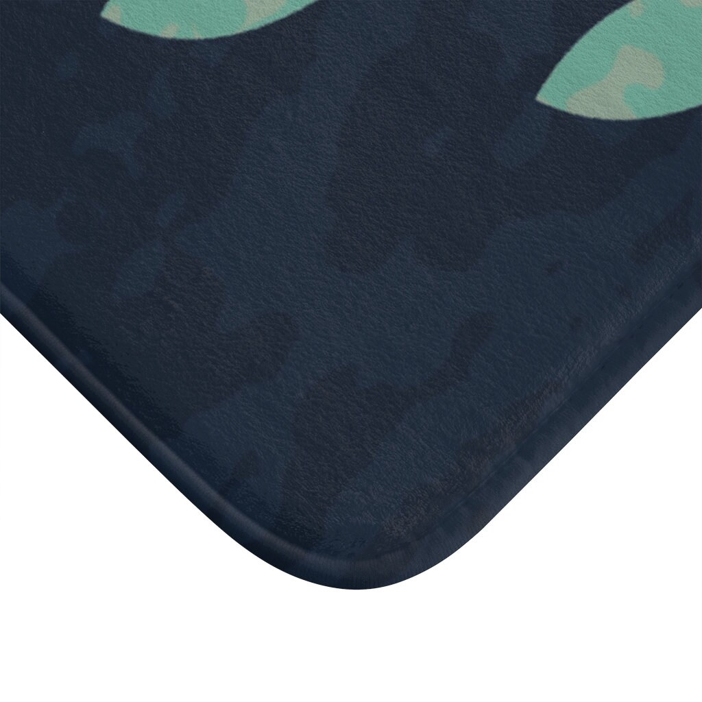 Fish Bathmat Navy Blue, Padded Oceanic Fish Mat, Blue Bathroom Mat ...