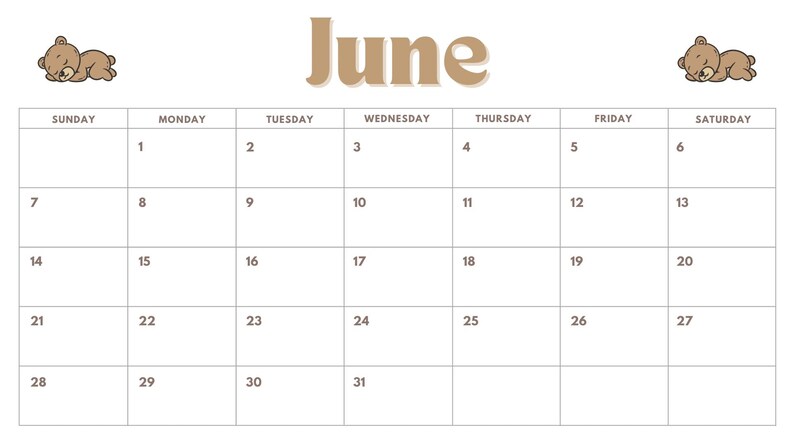 2026 Teddy-bear Themed Calendar (PDF) - Etsy
