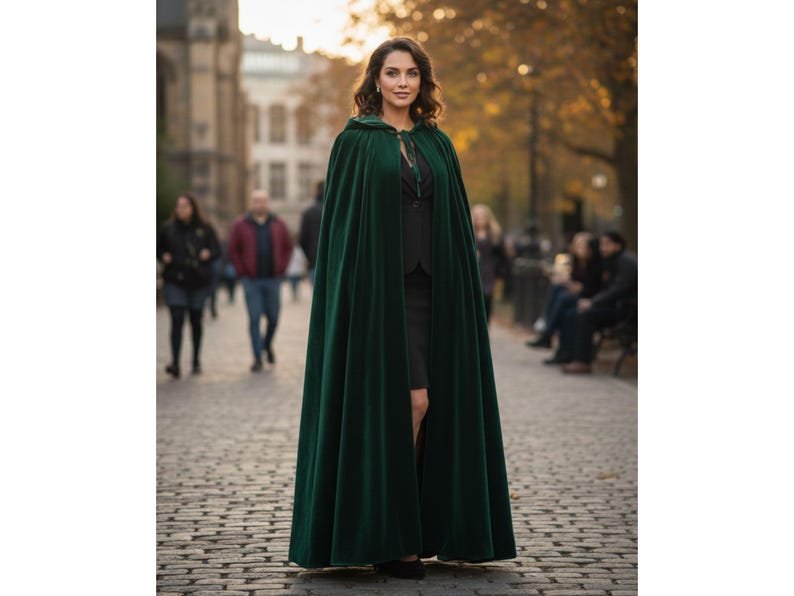 Elegant Green Velvet Cape Dress - Stylish Cloak With Hooded Detail for ...