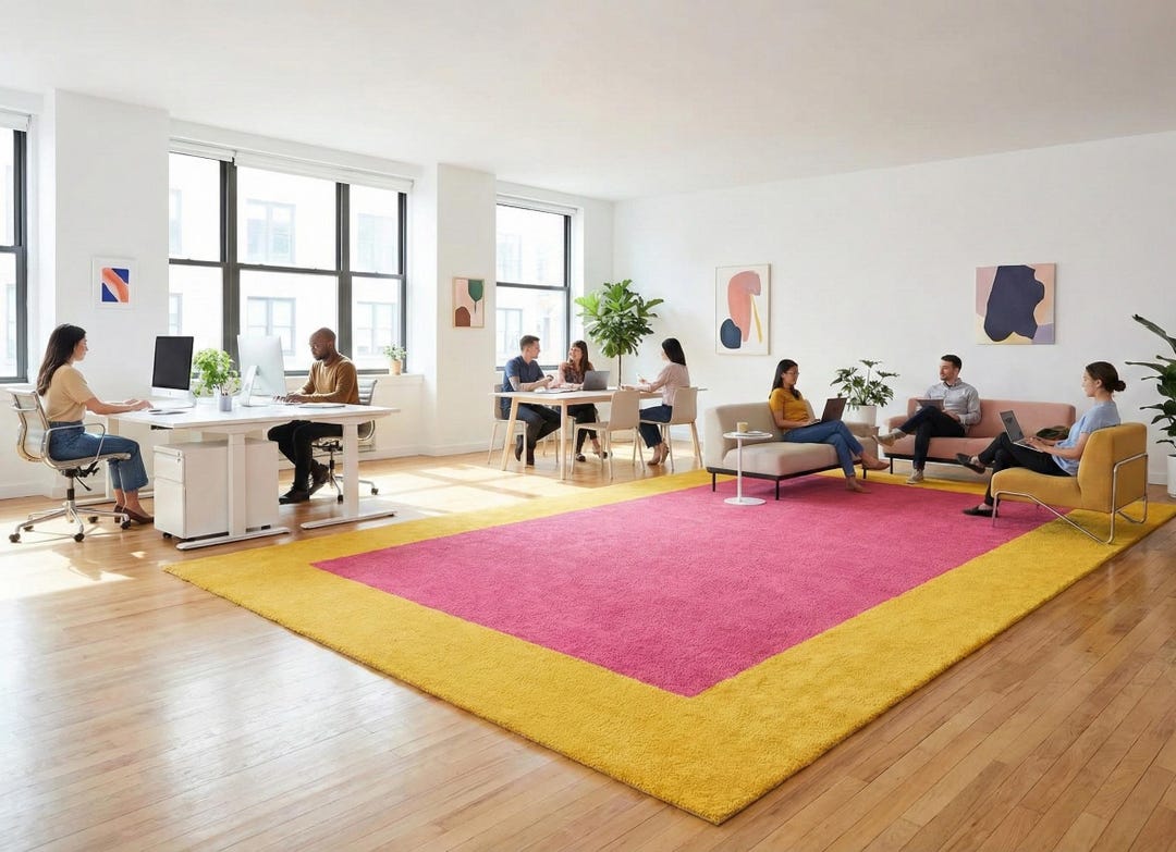 Modern Colorblock Tufted Rug – Pink & Mustard Border Carpet, Soft ...