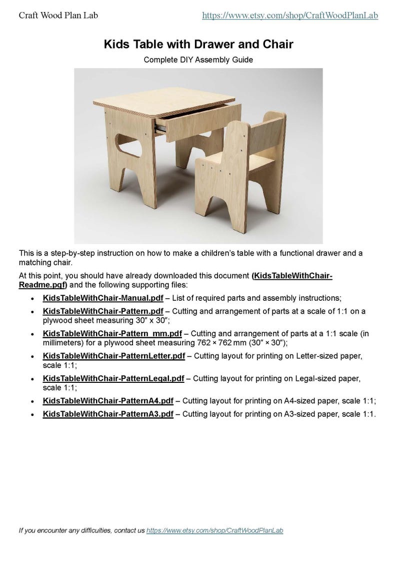 Planos de escritorios y sillas para niños (PDF) / Madera contrachapada ...
