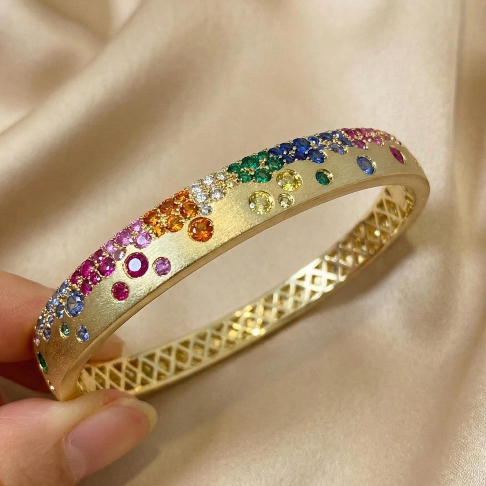Round Cut Rainbow CZ Diamond Bengal Bracelet, Flush Set Scattered ...