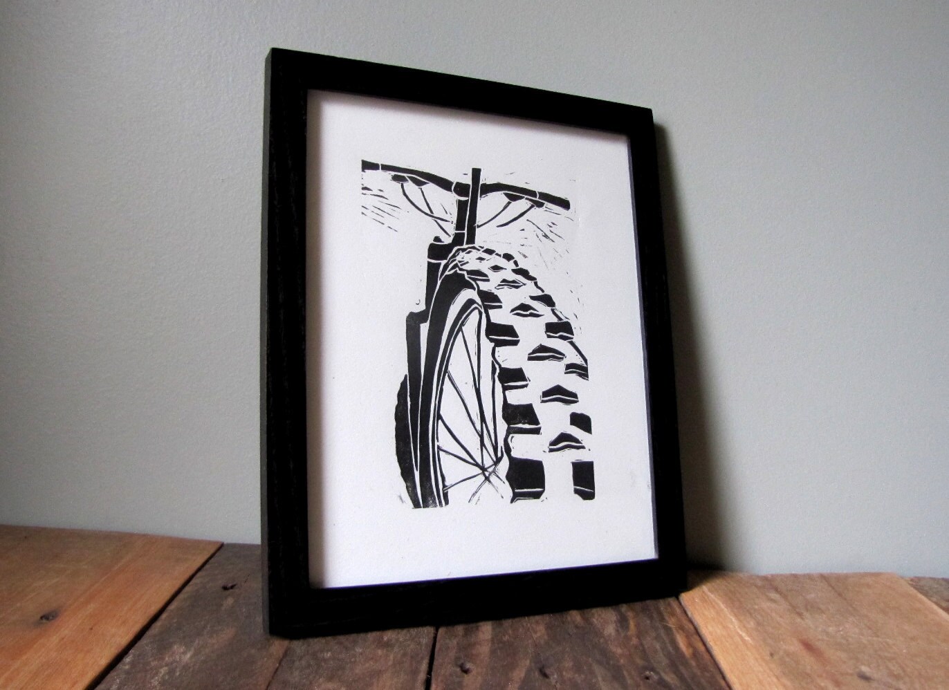 Mountain Bike Art - Black Linocut Relief Print - Etsy