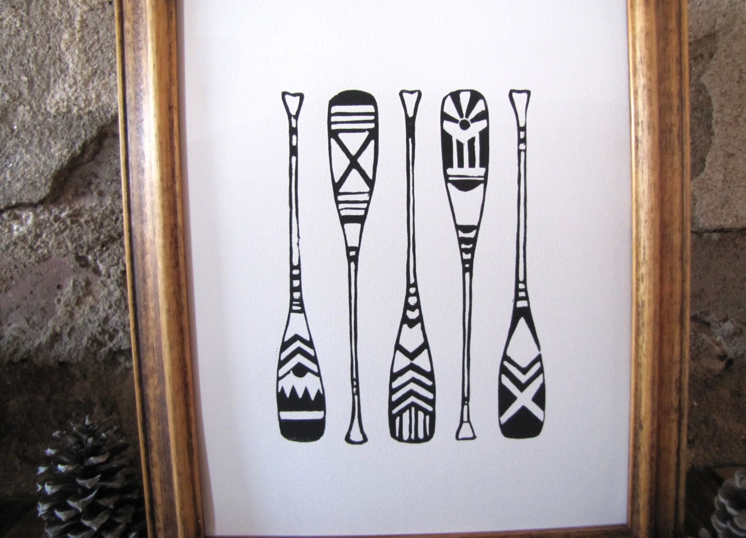 Canoe Paddles Print - Linocut Wall Art Outdoors Nature - Etsy