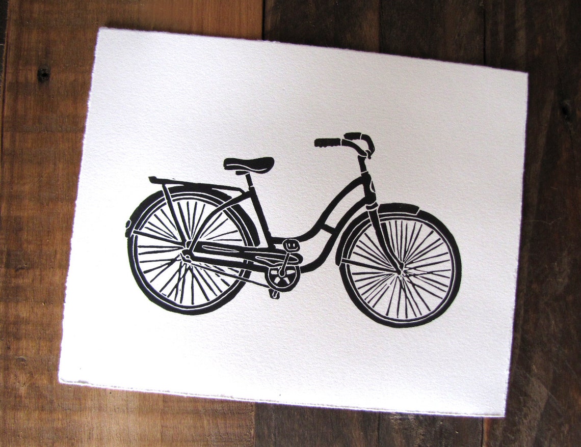 Bike Print Vintage Bicycle Bike Linocut Printmaking Relief - Etsy