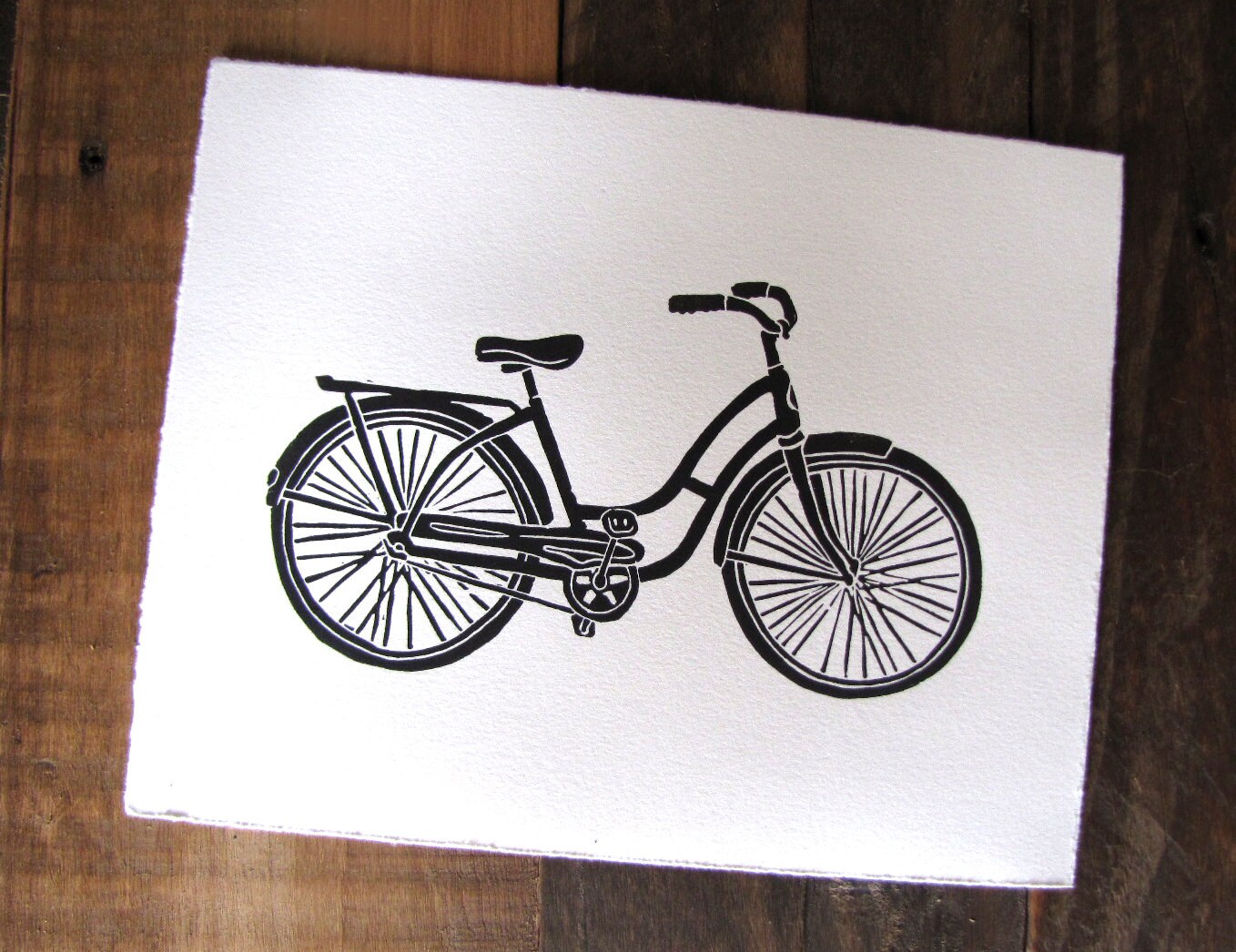 Bike Print Vintage Bicycle Bike - Linocut Printmaking Relief Print - Etsy